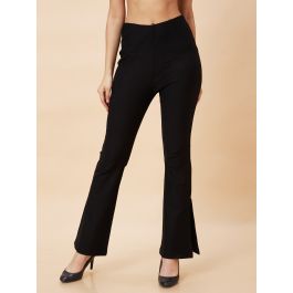 Globus Women Black High Rise Side Slit Bootcut Treggings