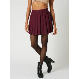 Globus Women Maroon High-Rise Korean Pleated Mini Peplum Tennis Skirt