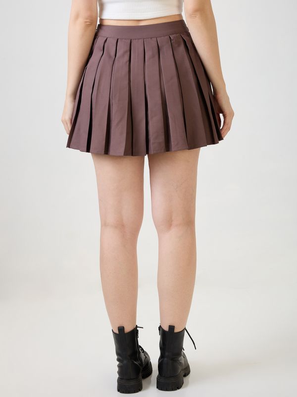 Globus Women Brown High-Rise Pleated Mini Korean Tennis Skirt